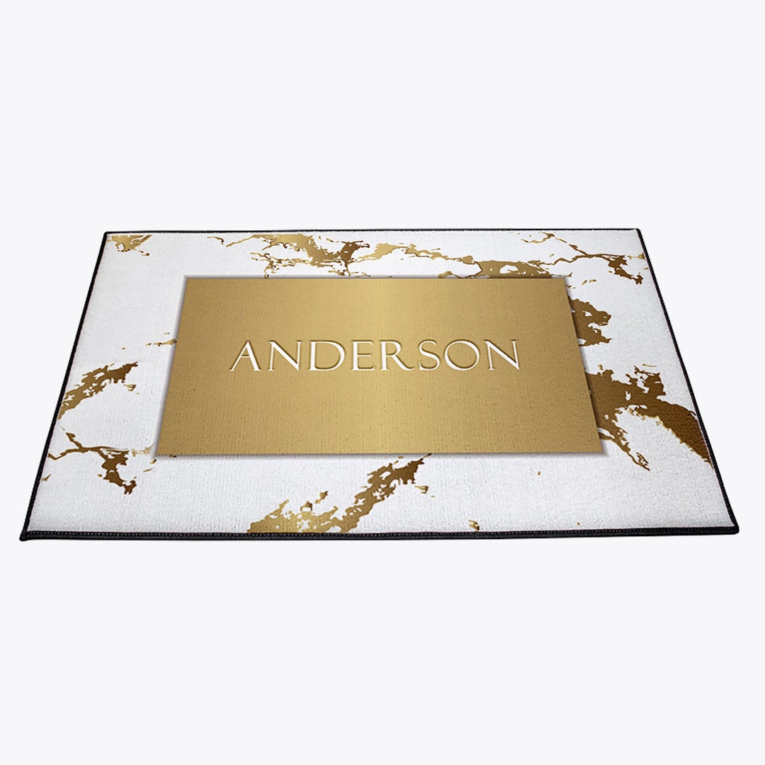 Personalized White and Gold Doormat | Marble Print | Door and Floor Rug ...