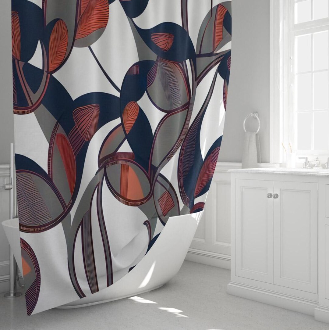 Retro Leaf Pattern Shower Curtain - Abstract Floral - Etsy