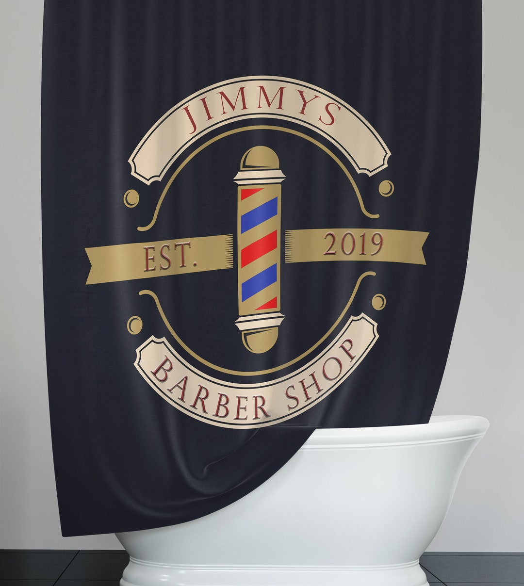 Personalized Sleek Barber Shop Logo Shower Curtain With Optional ...