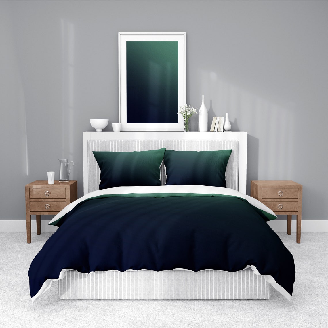 Navy Blue to Ocean Green Gradient Duvet Cover | Twin, Queen, King Size ...