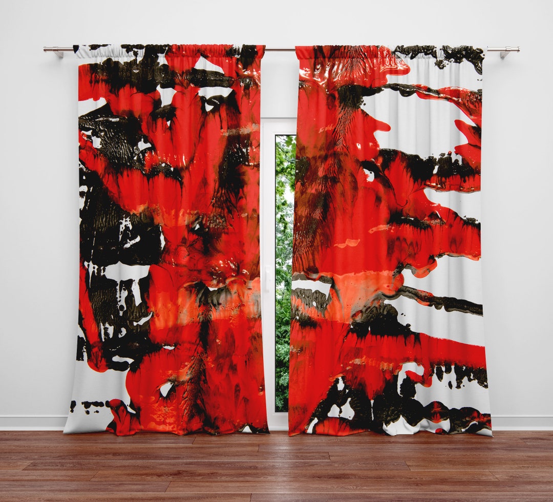 Red and Black Abstract Paint Splatter Window Curtains | Lined, Unlined ...