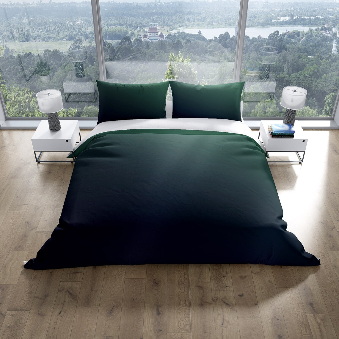 Navy Blue to Ocean Green Gradient Duvet Cover | Twin, Queen, King Size ...