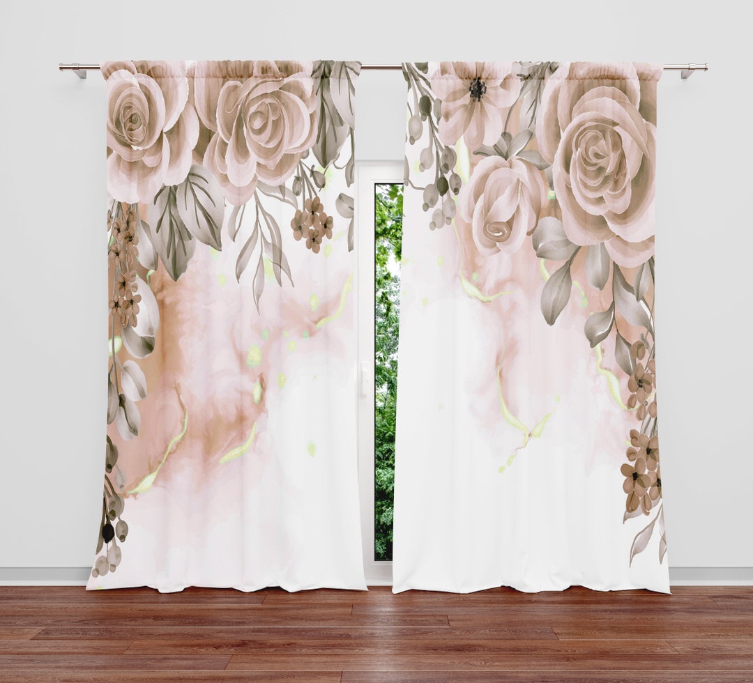 Blush Hanging Roses Floral Window Curtains | Lined, Unlined, Room ...