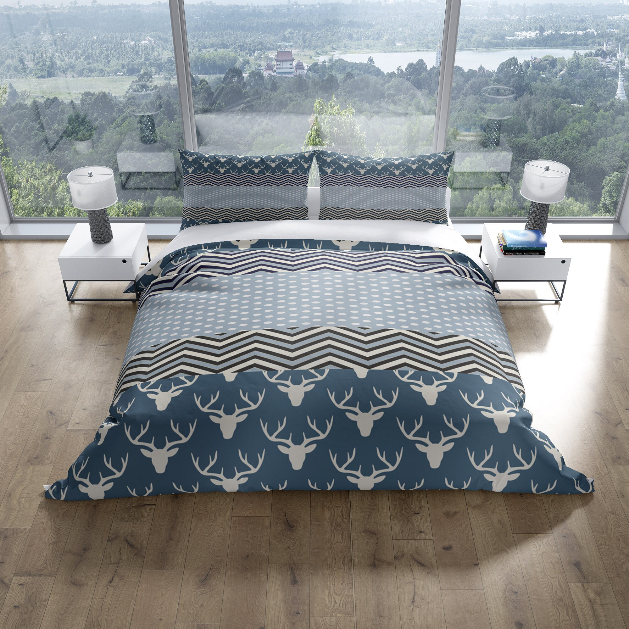 Blue Rustic Bedding With Deer and Chevrons Comforter or | Etsy