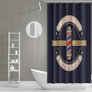 Personalized Sleek Barber Shop Logo Shower Curtain With Optional ...