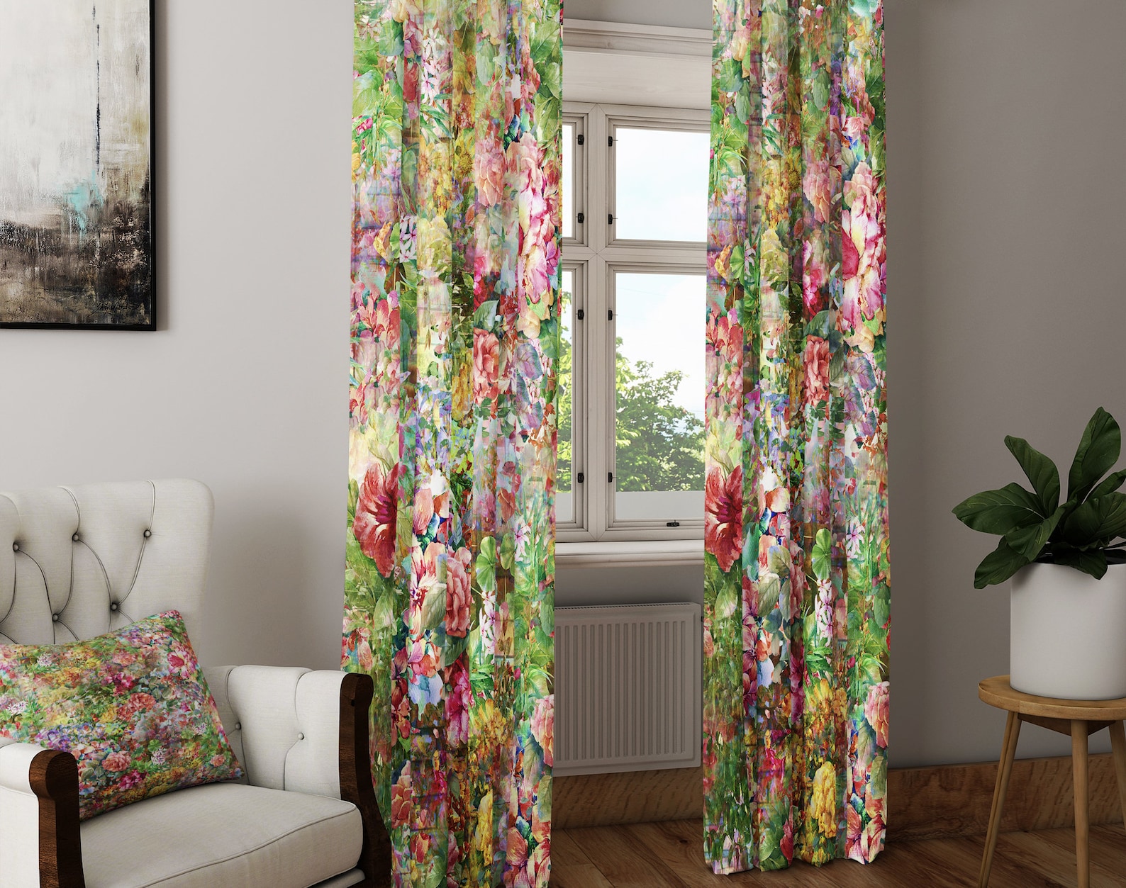 Boho Floral Window Curtains | Lined and Unlined Curtains | Painted ...