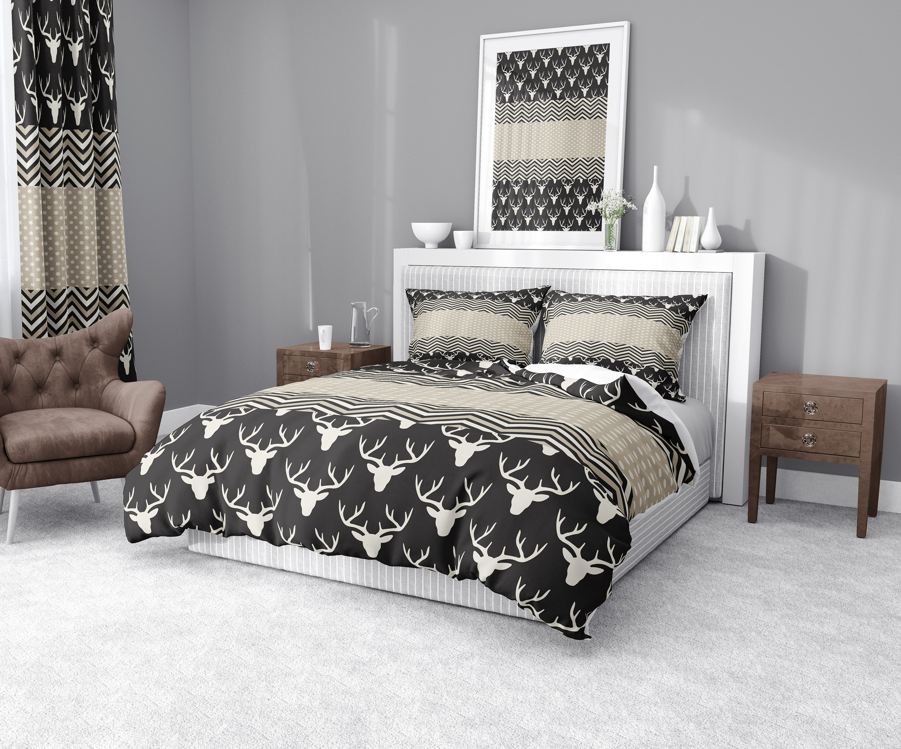 Dark Rustic Bedding With Deer and Chevrons Comforter or | Etsy