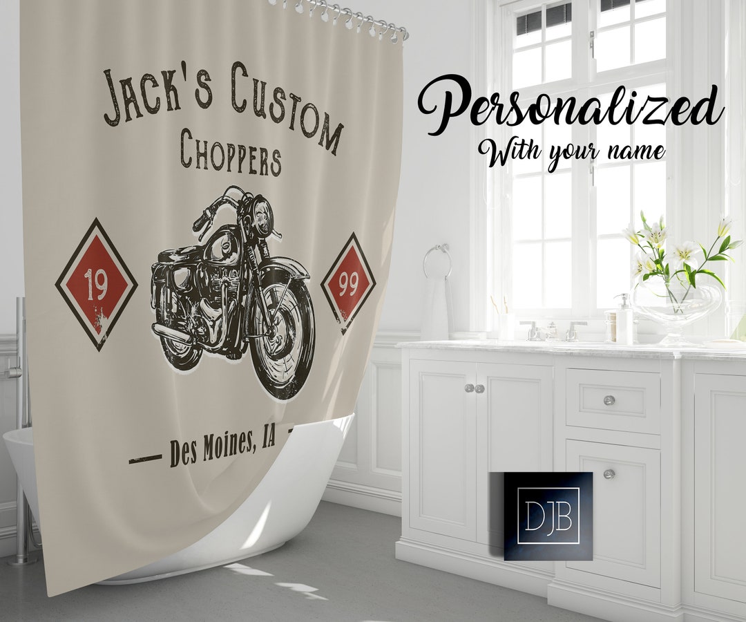 Personalized Motorcycle Shower Curtain | Custom Choppers | Beige ...