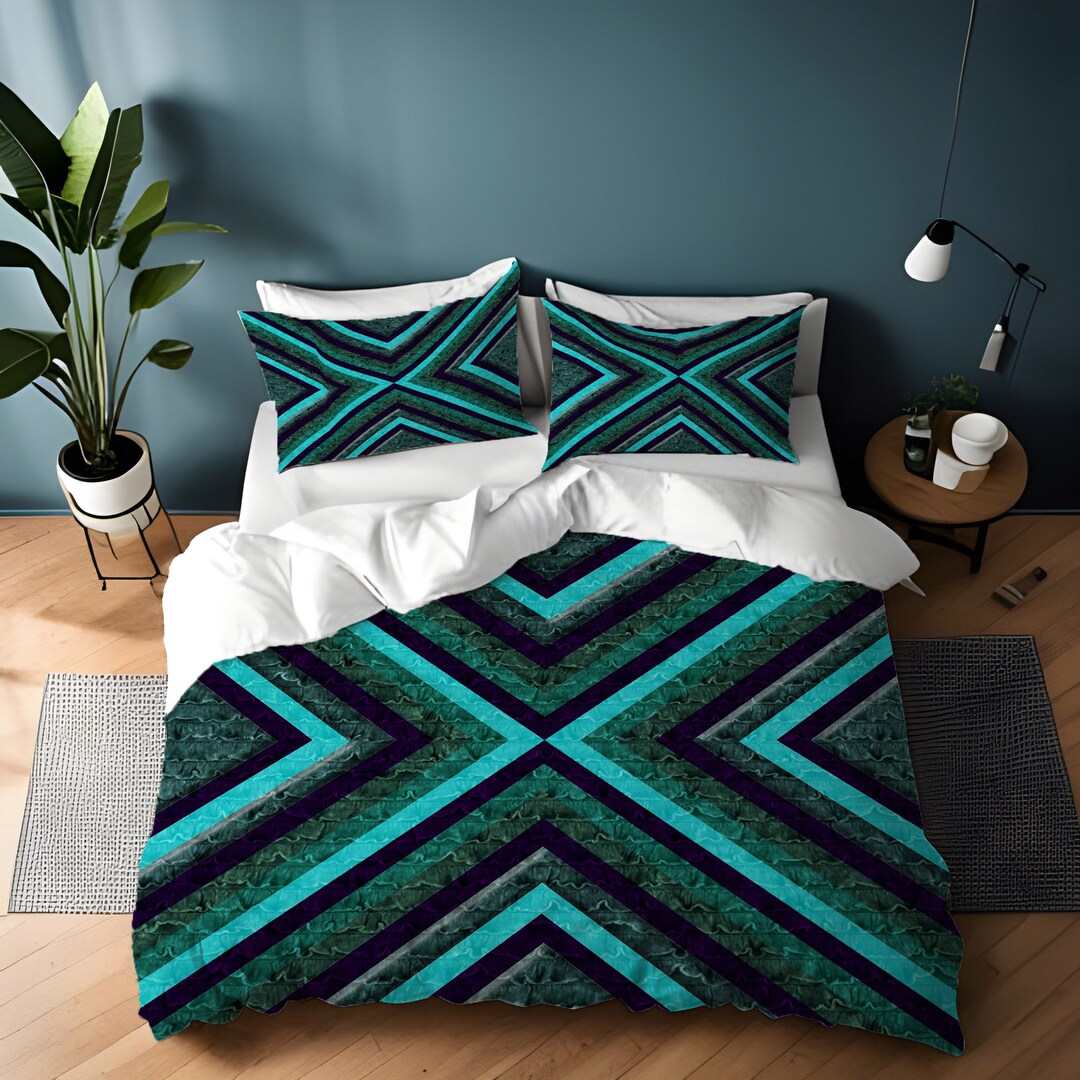 Geometric Green Cross Pattern Bedding | Twin, Queen, King Size | Duvet ...