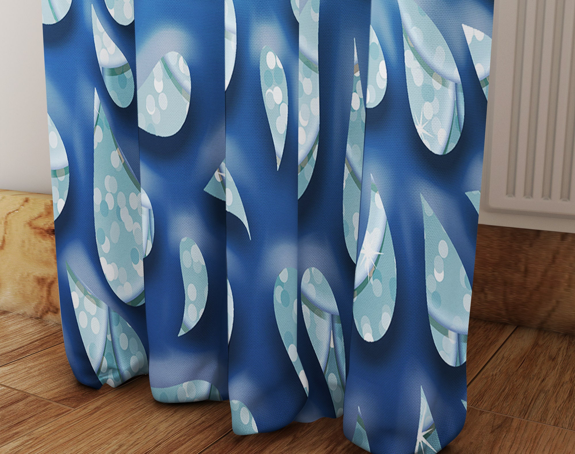 Aqua Blue 3D Raindrop Window Curtains Modern Colorful | Etsy
