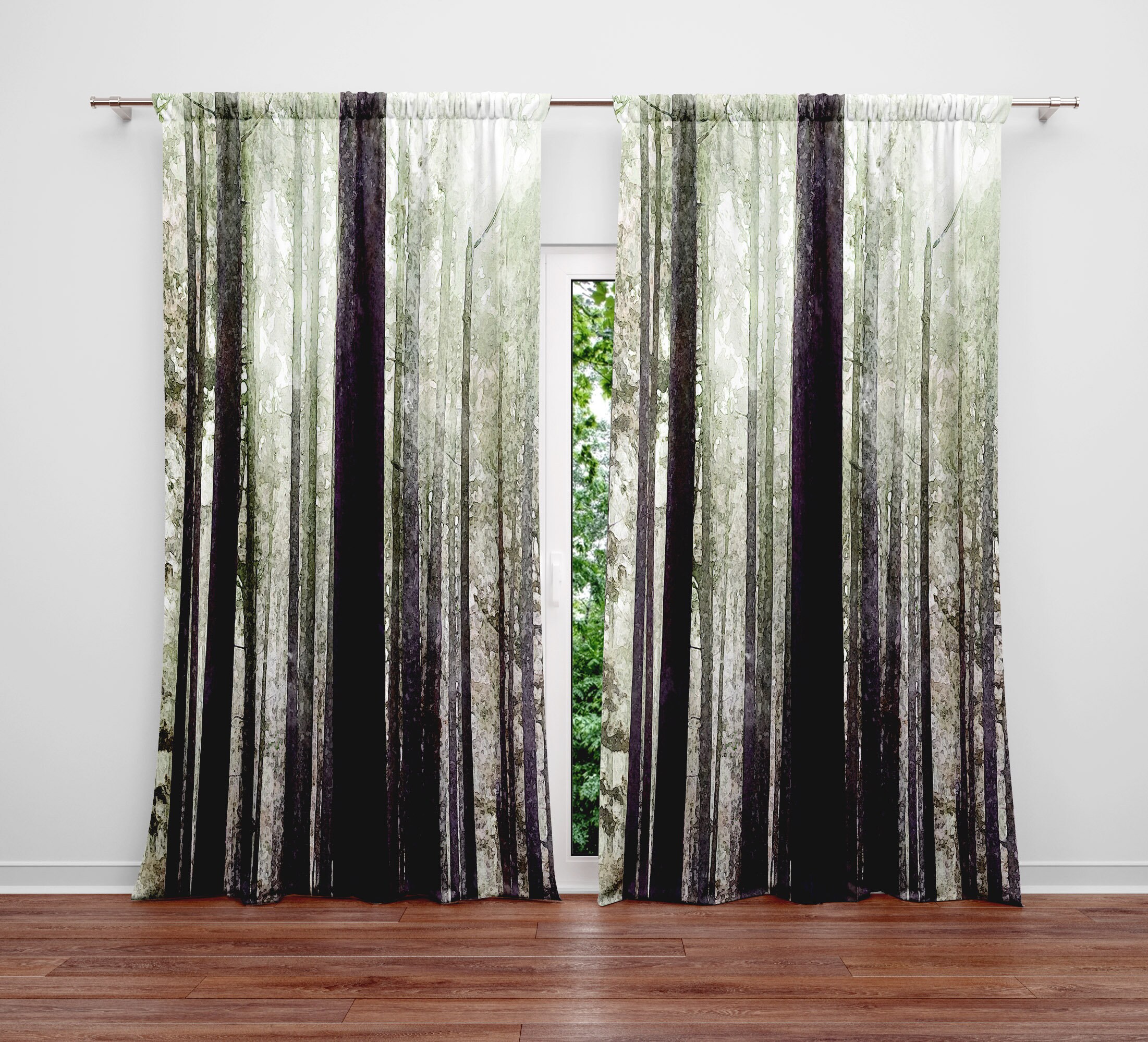 Watercolor Forest Trees Window Curtains Lined and Unlined | Etsy