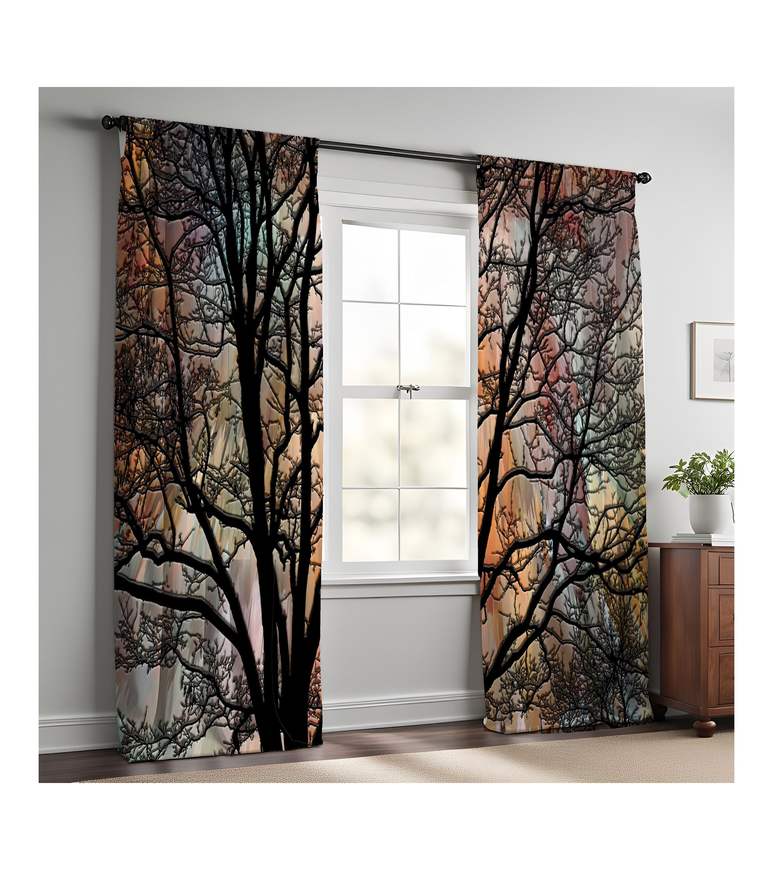 Abstract Tree Silhouette Window Curtains | Lined and Unlined Window ...