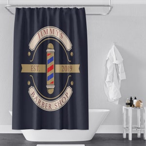 Personalized Sleek Barber Shop Logo Shower Curtain With Optional ...