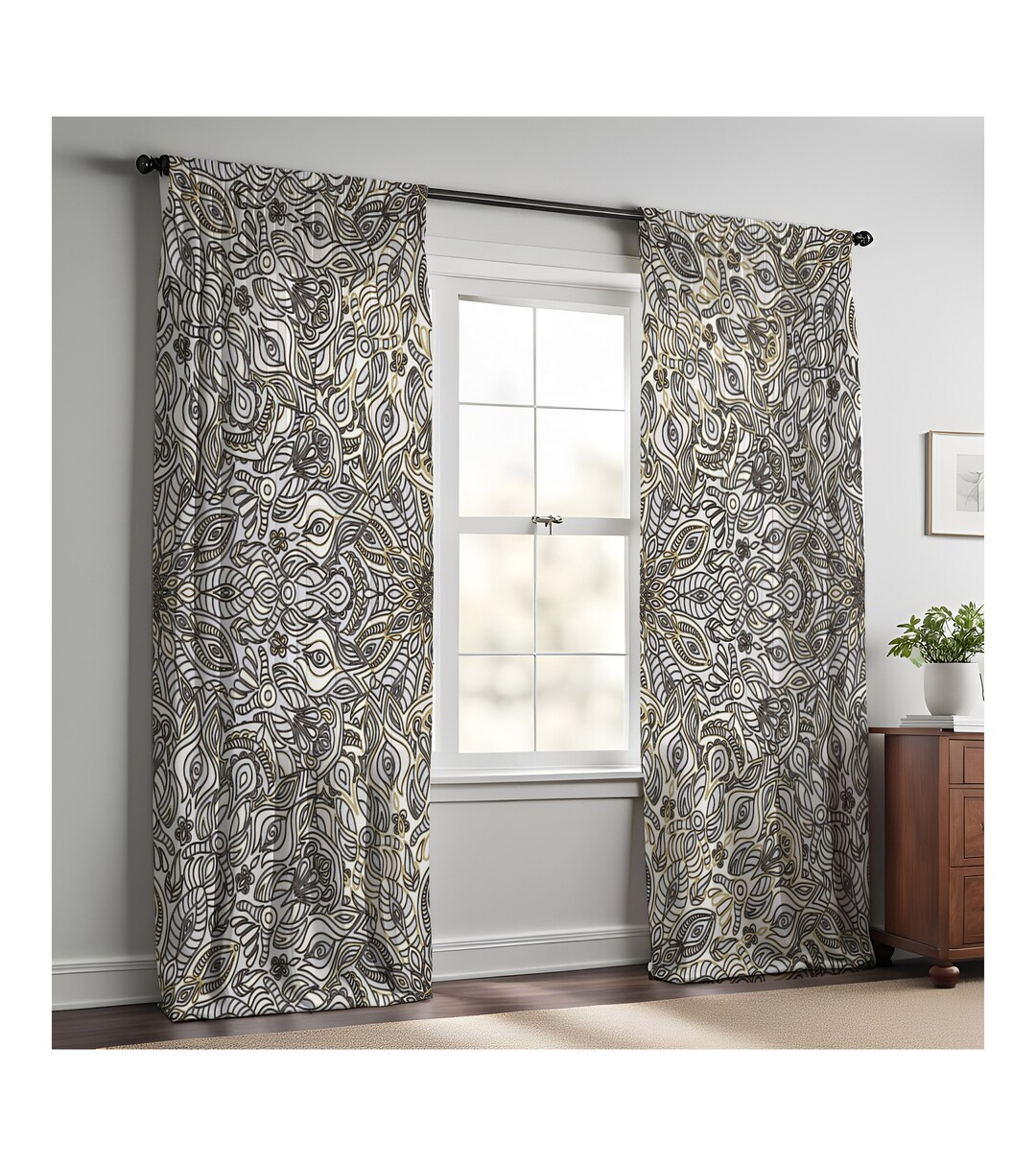 Gray and Gold Abstract Geometric Pattern Window Curtains - Etsy