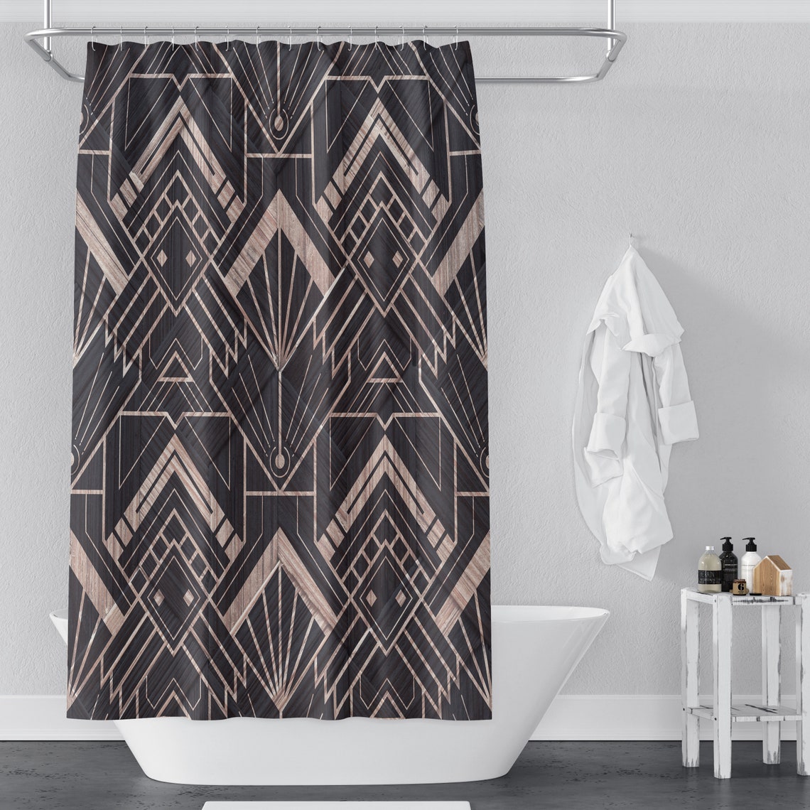 Modern Art Deco Shower Curtain Geometric Pattern Bathroom - Etsy