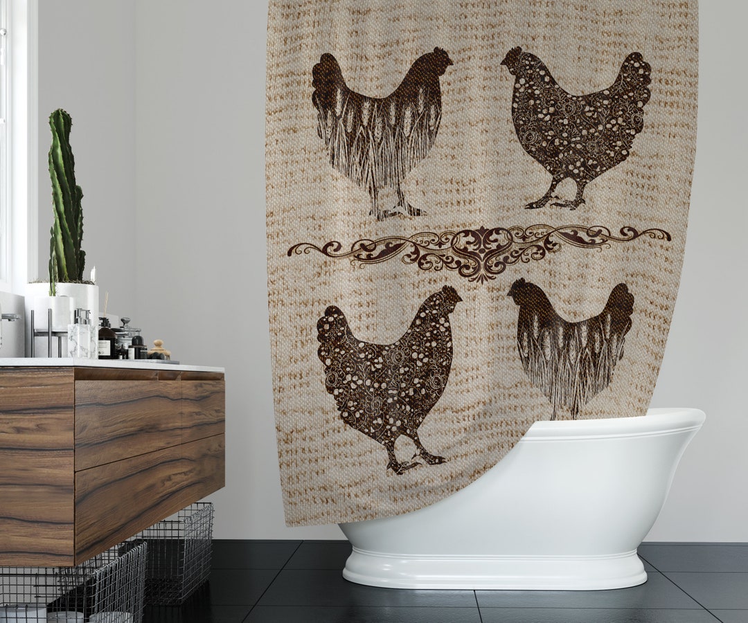 Rustic Beige Chicken Farmhouse Shower Curtain - Etsy