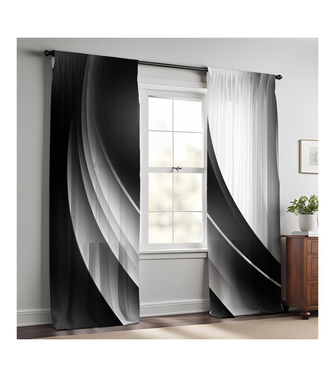 Black and White Modern Wavy Window Curtains | Lined, Unlined and Room ...