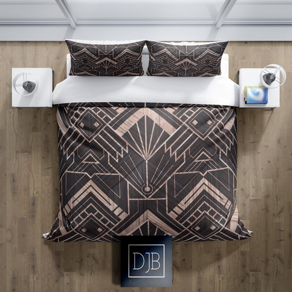 Modern Art Deco Comforter or Duvet Cover Twin Queen King Size Dark Grey and Wood Etsy UK