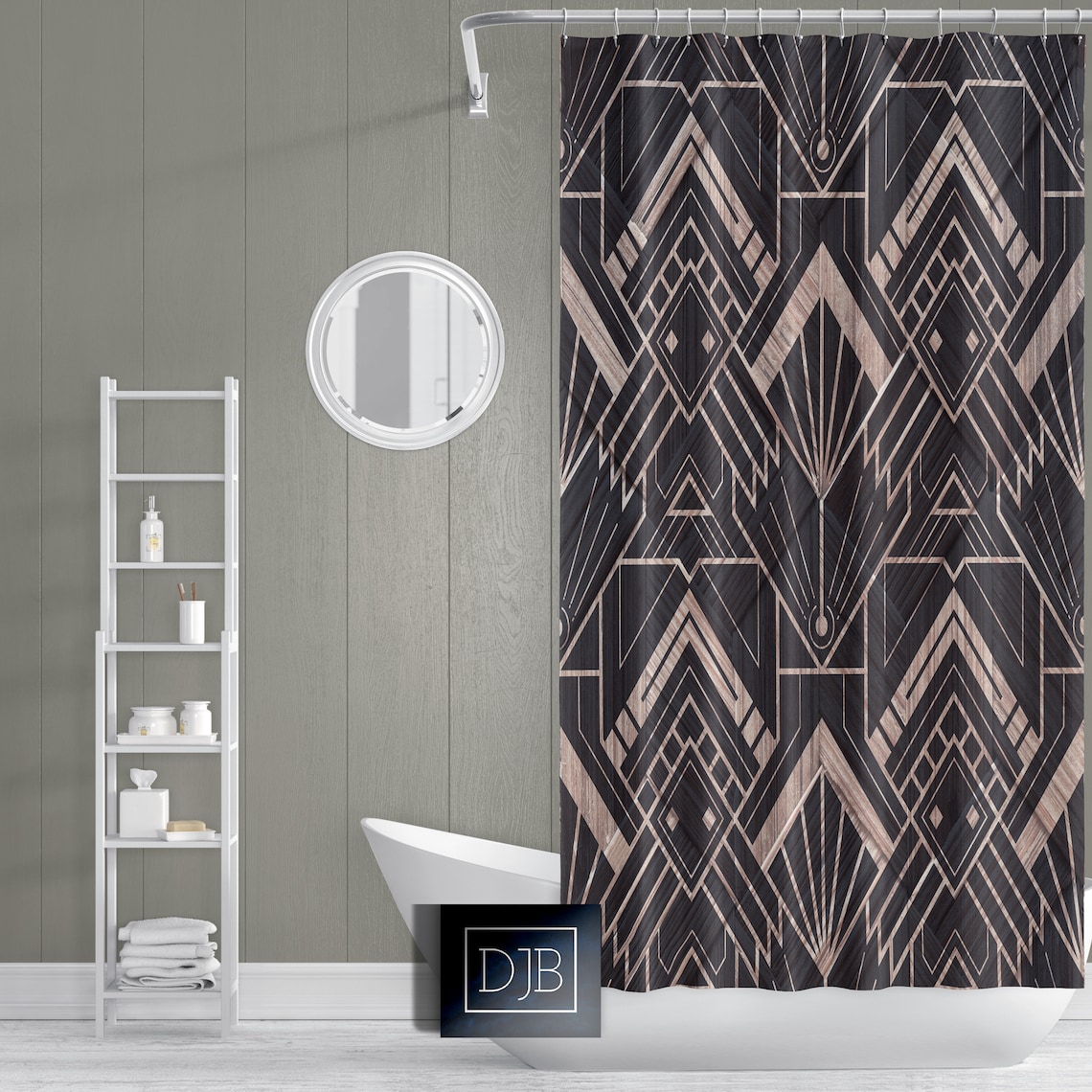 Modern Art Deco Shower Curtain Geometric Pattern Bathroom - Etsy