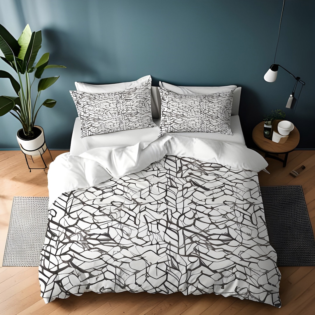 Black and White Abstract Broken Line Art Pattern Print Comforter or ...