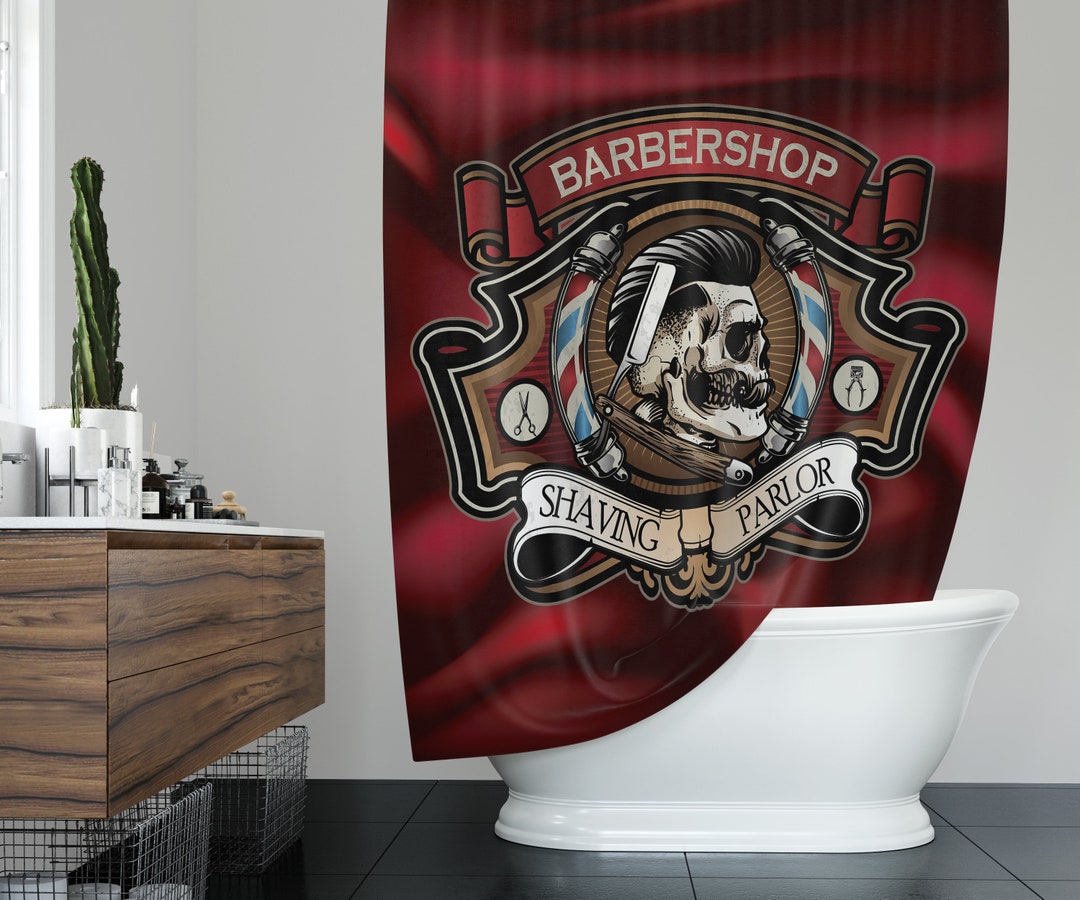 The Dapper Skull Barber Shower Curtain | Custom Barber Shop Bathroom ...