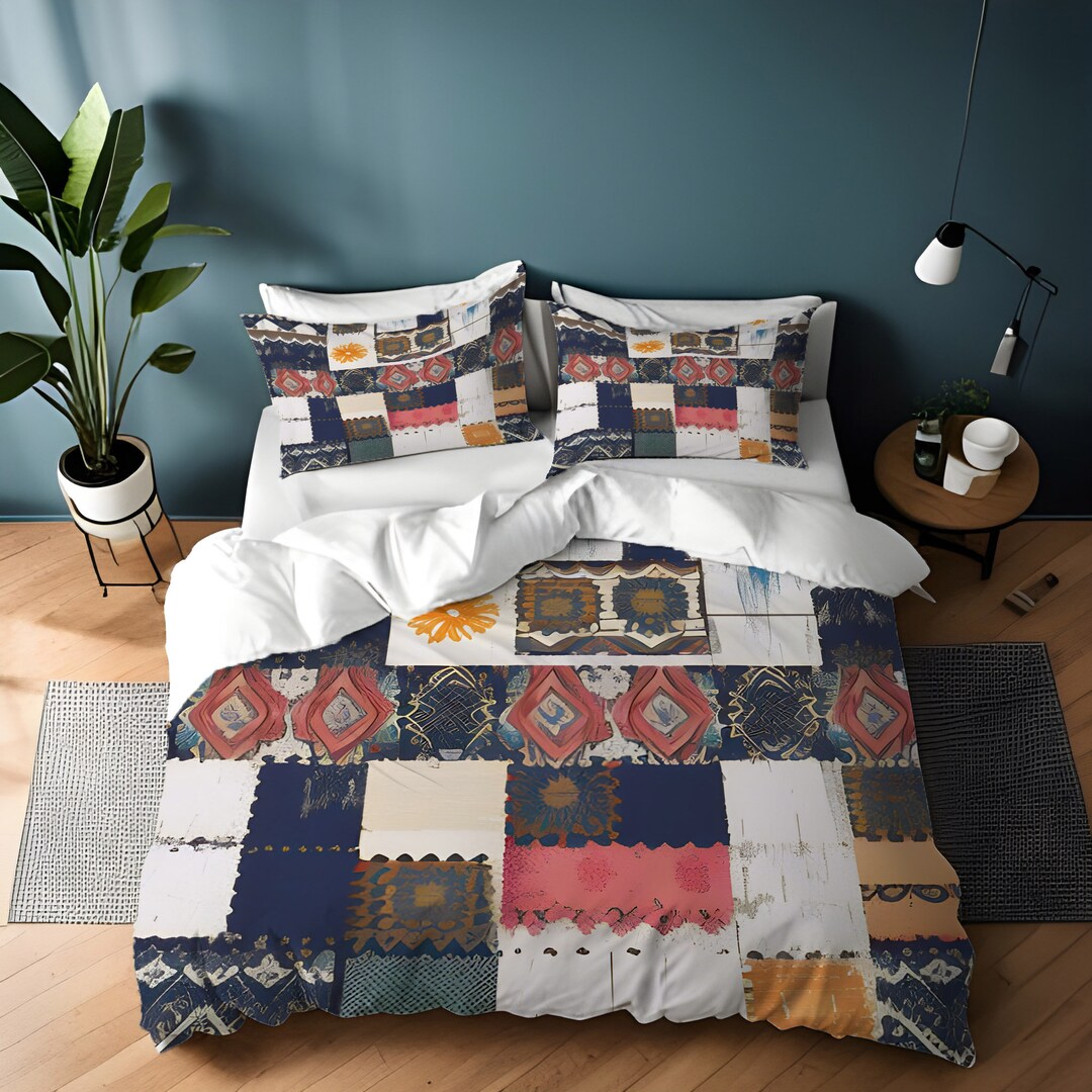 Faux Quilt Blocks Print - Multi Pattern Comforter or Duvet Cover | Twin ...