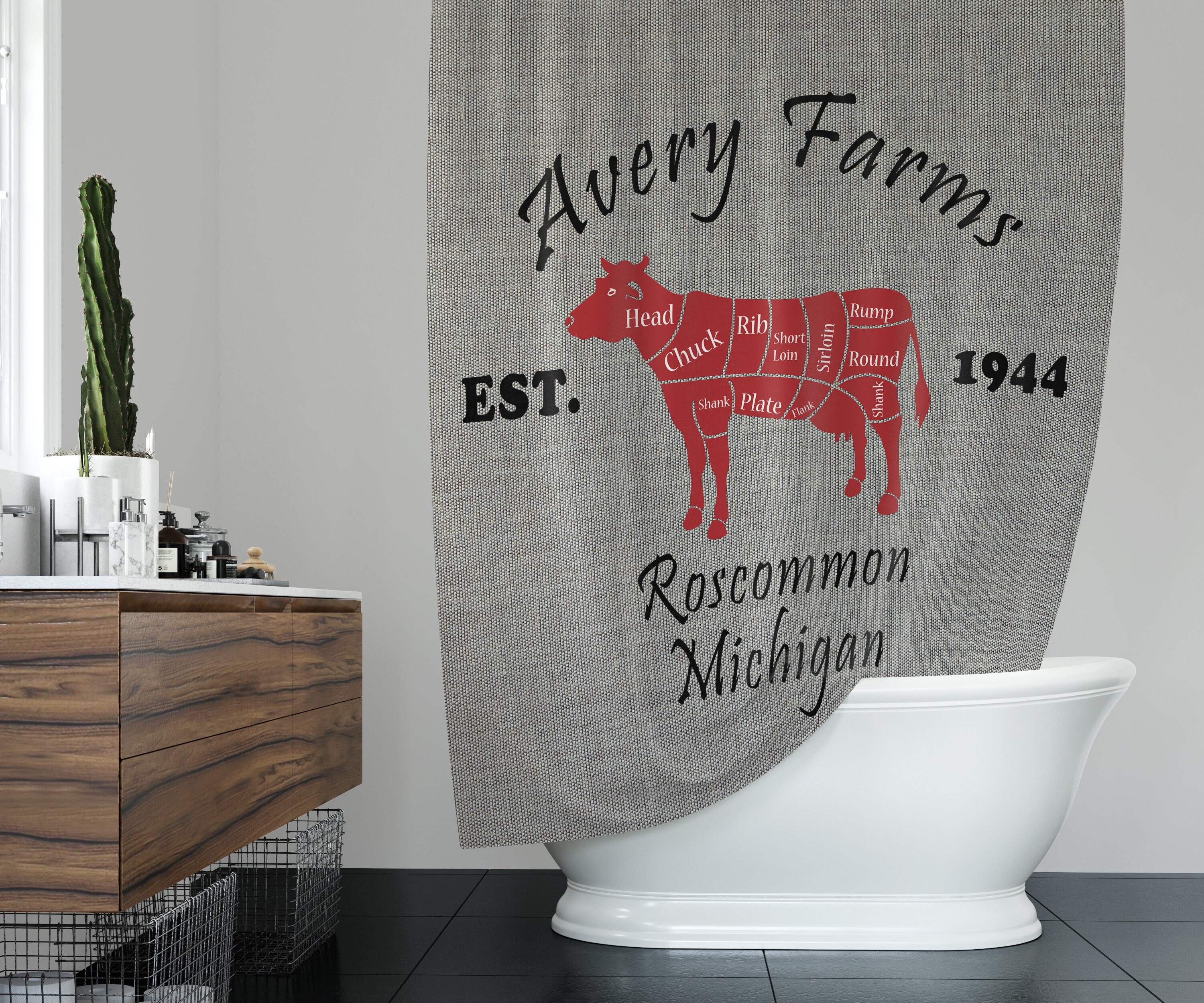 Personalized Rustic Meat Cut Farm Shower Curtain With Optional Bathmat ...