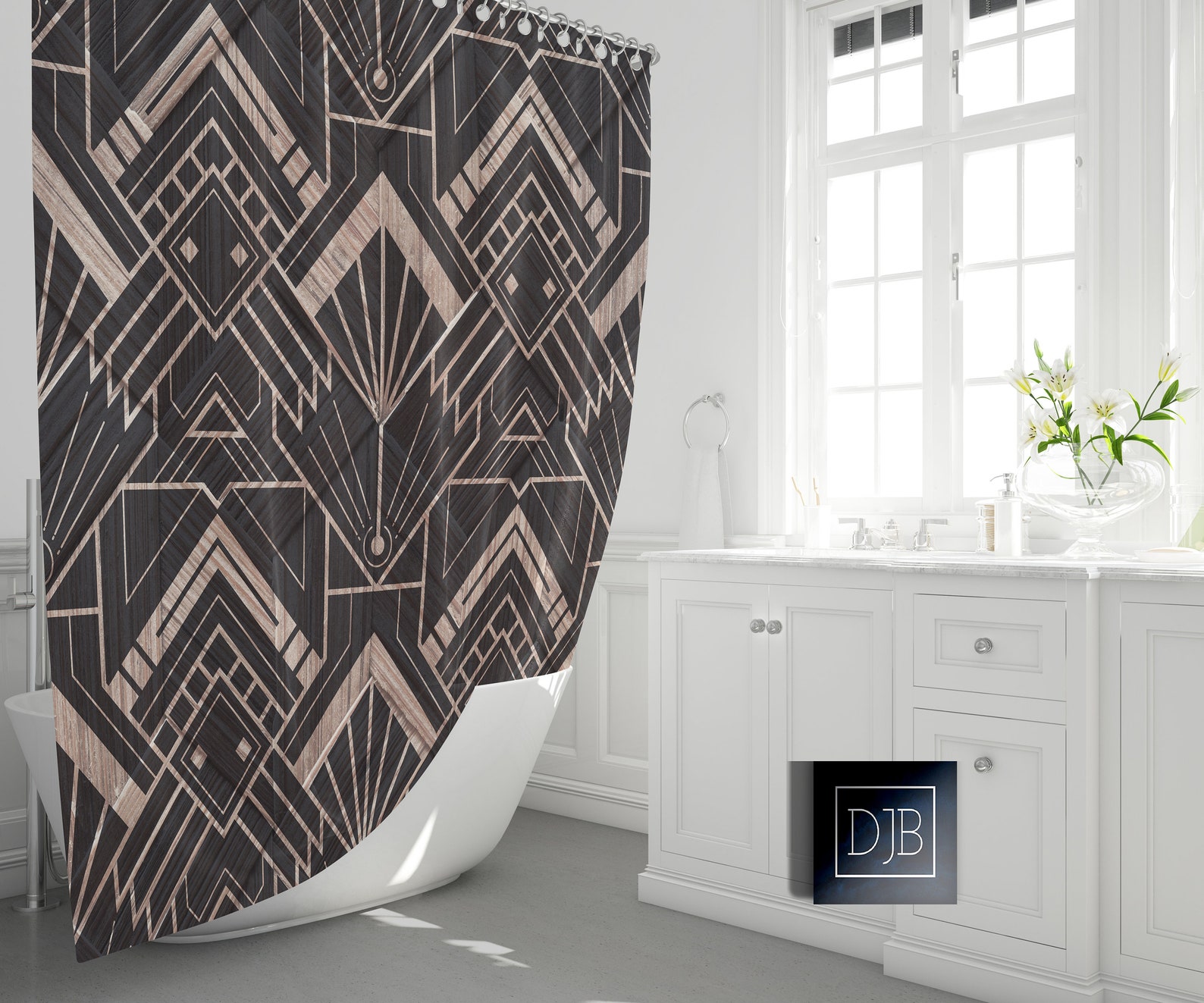 Modern Art Deco Shower Curtain Geometric Pattern Bathroom - Etsy
