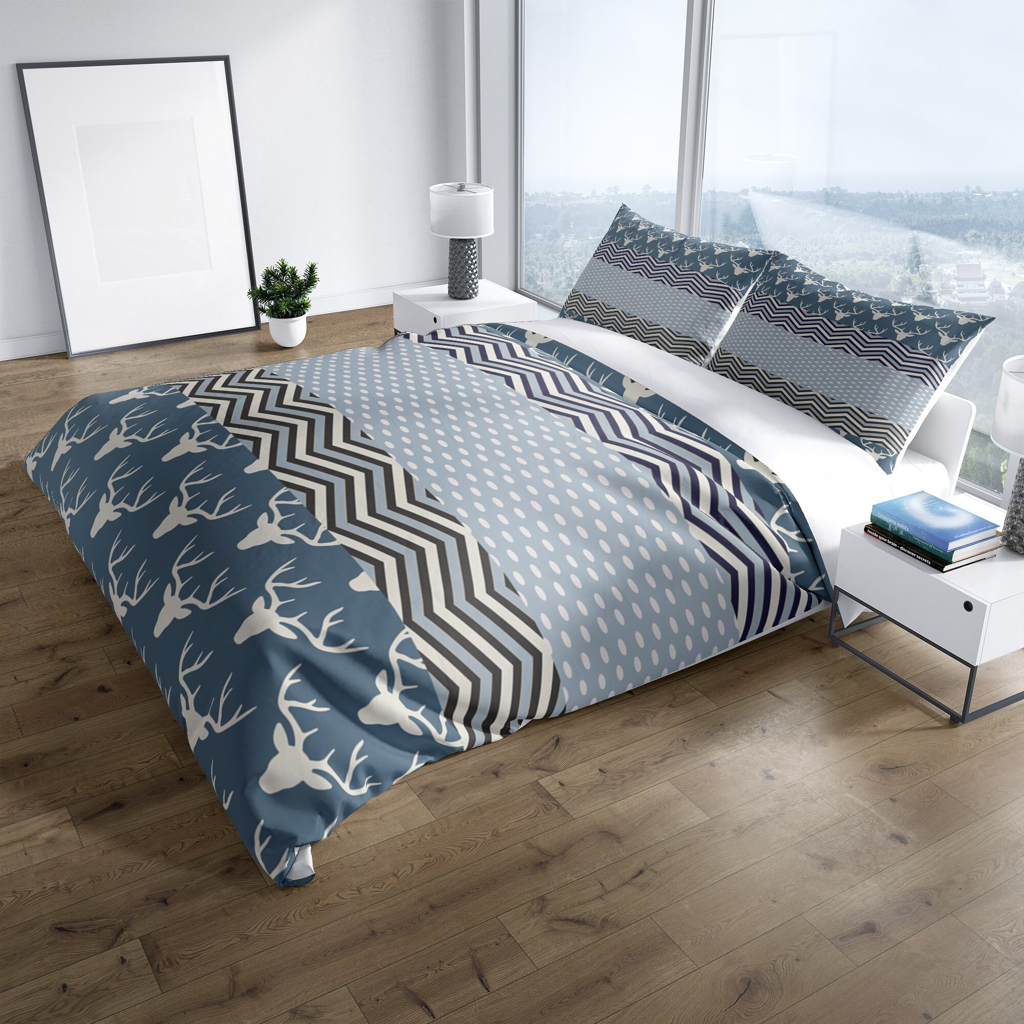 Blue Rustic Bedding With Deer and Chevrons Comforter or | Etsy