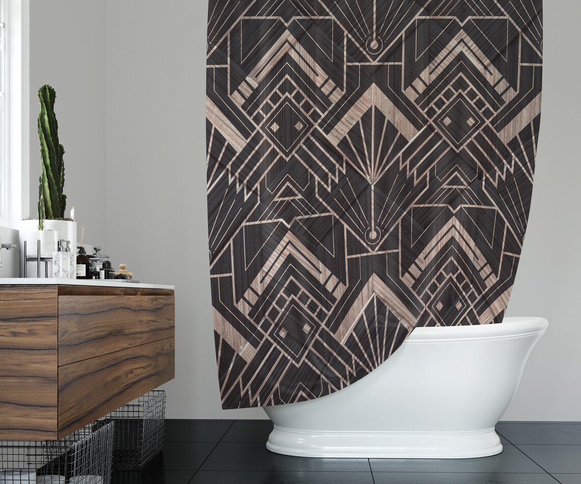 Modern Art Deco Shower Curtain Geometric Pattern Bathroom - Etsy
