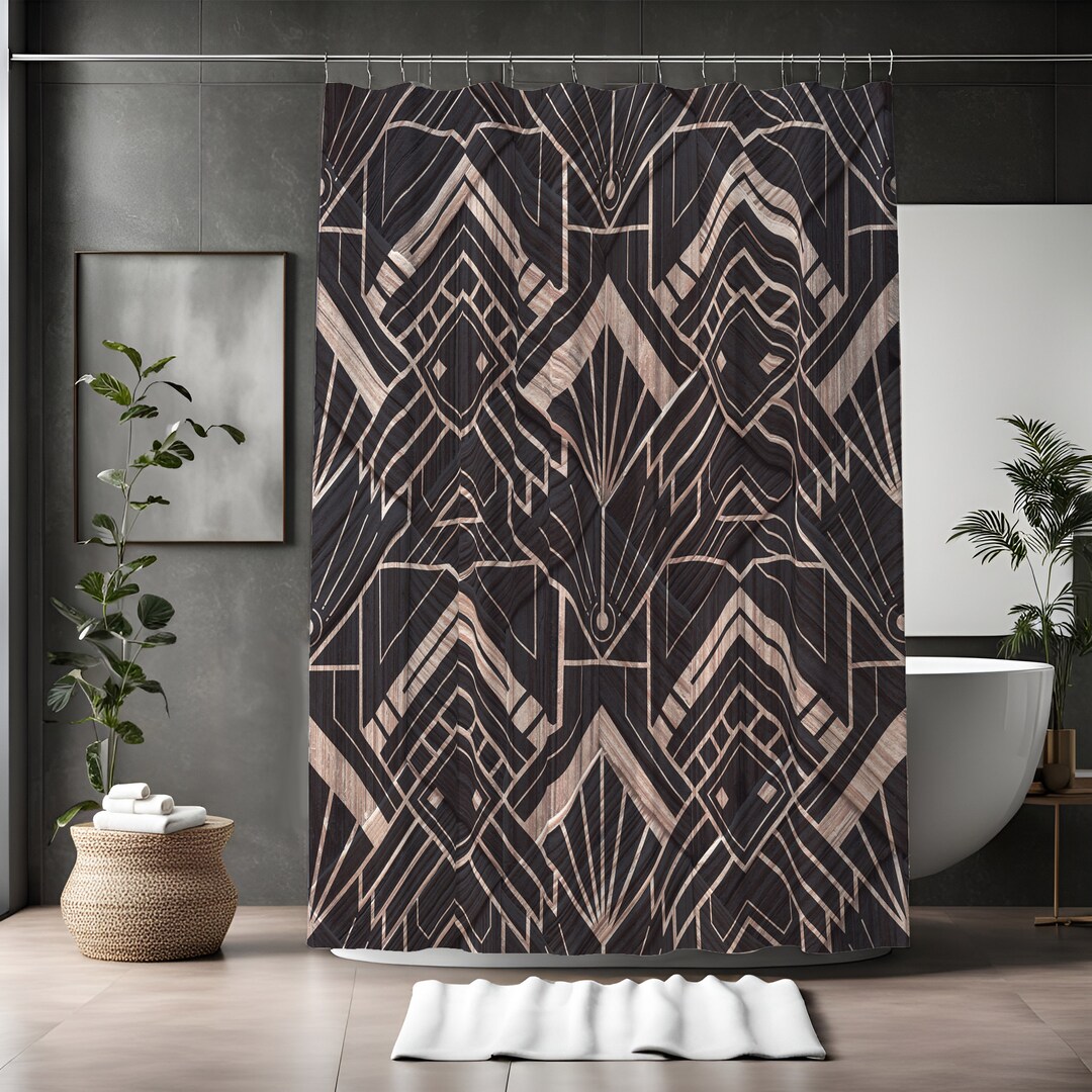 Modern Art Deco Shower Curtain | Geometric Pattern Bathroom Decor - Etsy