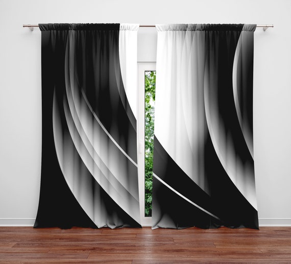 Black and White Modern Wavy Window Curtains Lined Unlined - Etsy