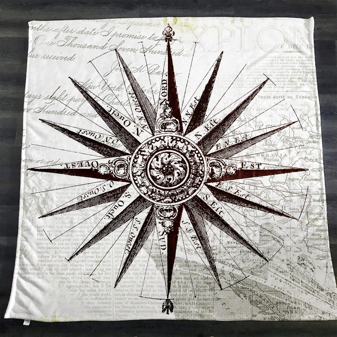 Vintage White Nautical Compass Star Fleece Sherpa Blanket | Etsy