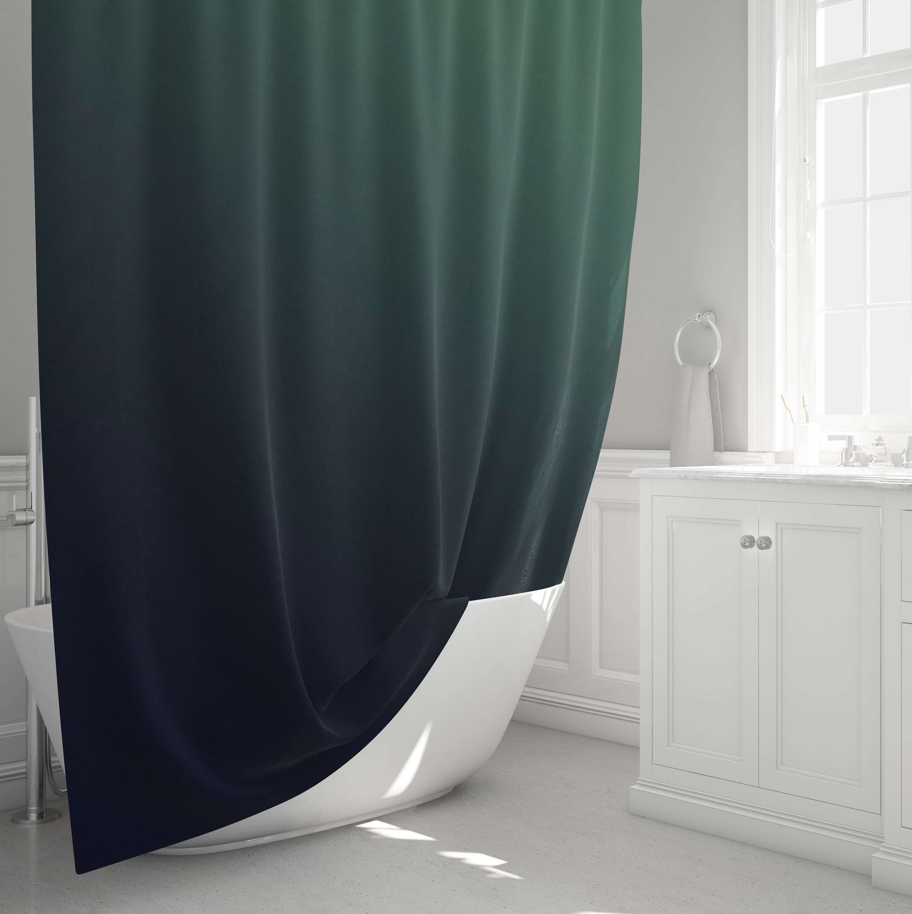 Navy blue and green shower curtain store