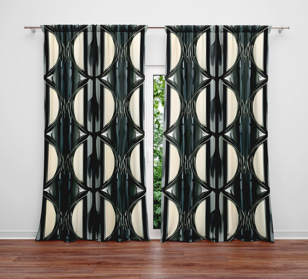 Mid Century Modern Style Window Curtains - Oval Shapes Pattern | Lined ...