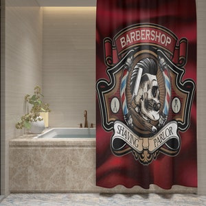The Dapper Skull Barber Shower Curtain | Custom Barber Shop Bathroom ...