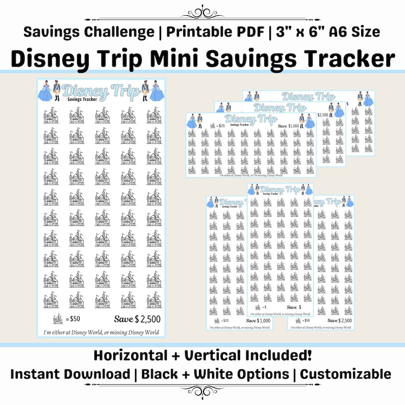 Magical Theme Park Money Savings Challenge Cash Envelope Insert A6 ...