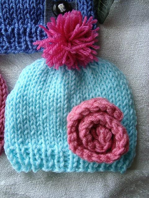 Knitting Pattern Hat With Rolled Flower Unisex Hat for Boys or Girls ...