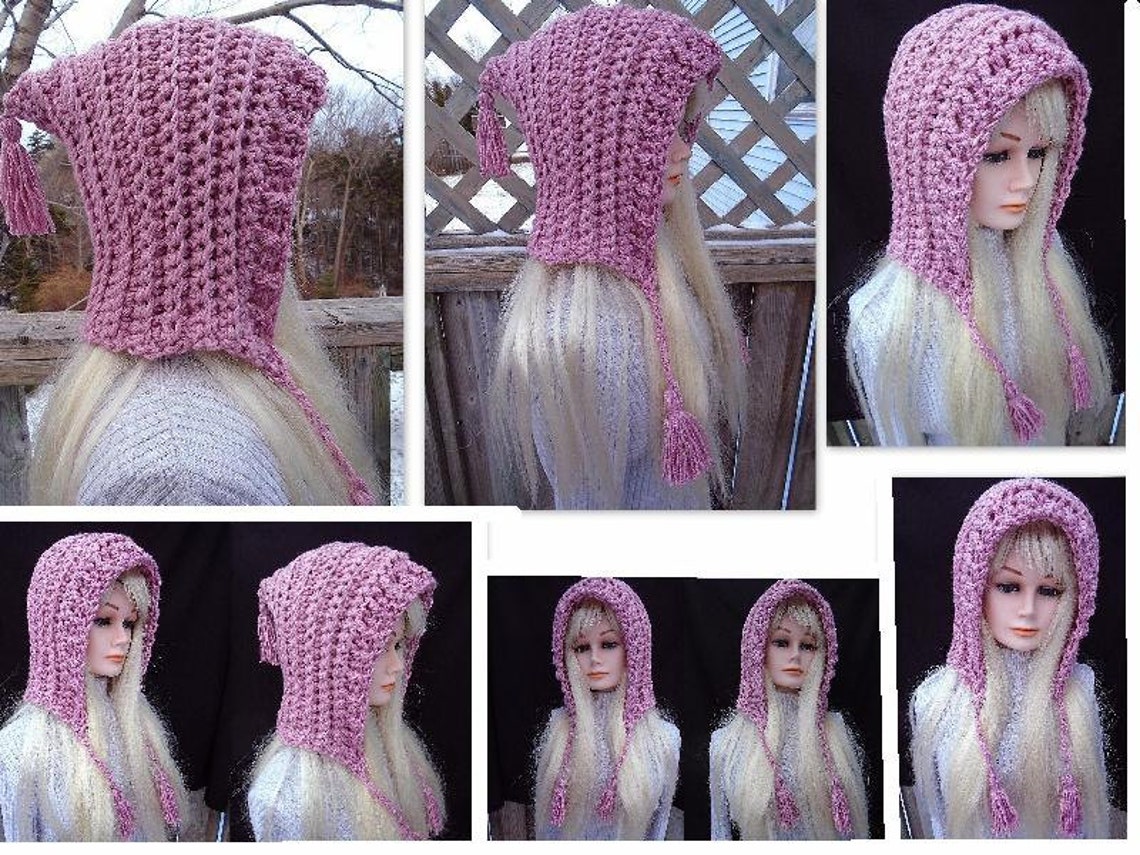 CROCHET PATTERN, Hat, Pink Pixie Hood With Tassels, Easy Beginner Level ...