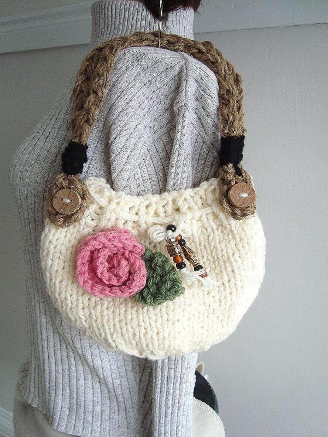 KNIT Handbag Purse, Knitting PATTERN, Easy to Make Knit Bag, Handle ...