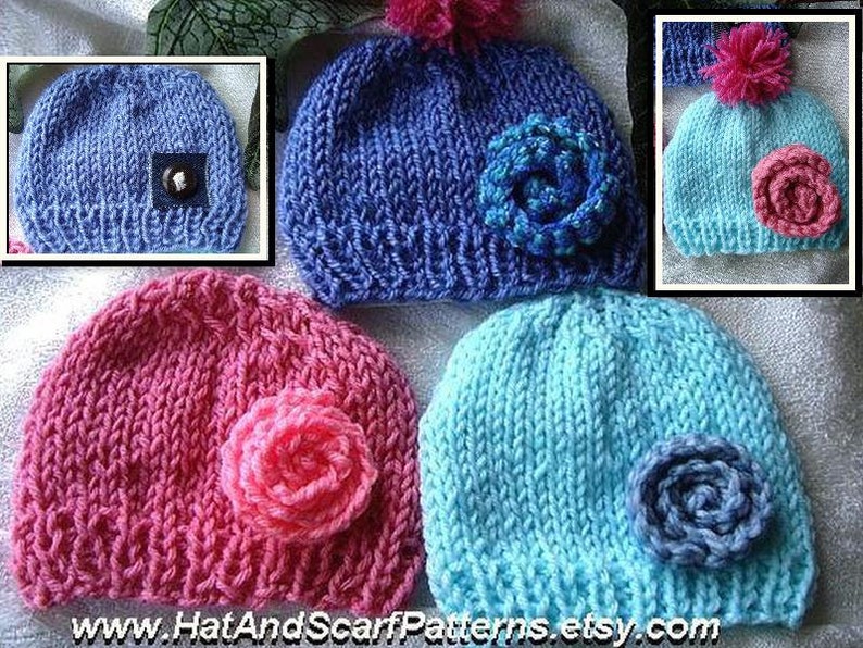 Knitting Pattern Hat With Rolled Flower Unisex Hat for Boys or Girls ...