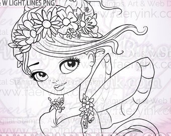 Spring Breeze Fae Fairy UNCOLORED Digital Stamp Image Adult - Etsy