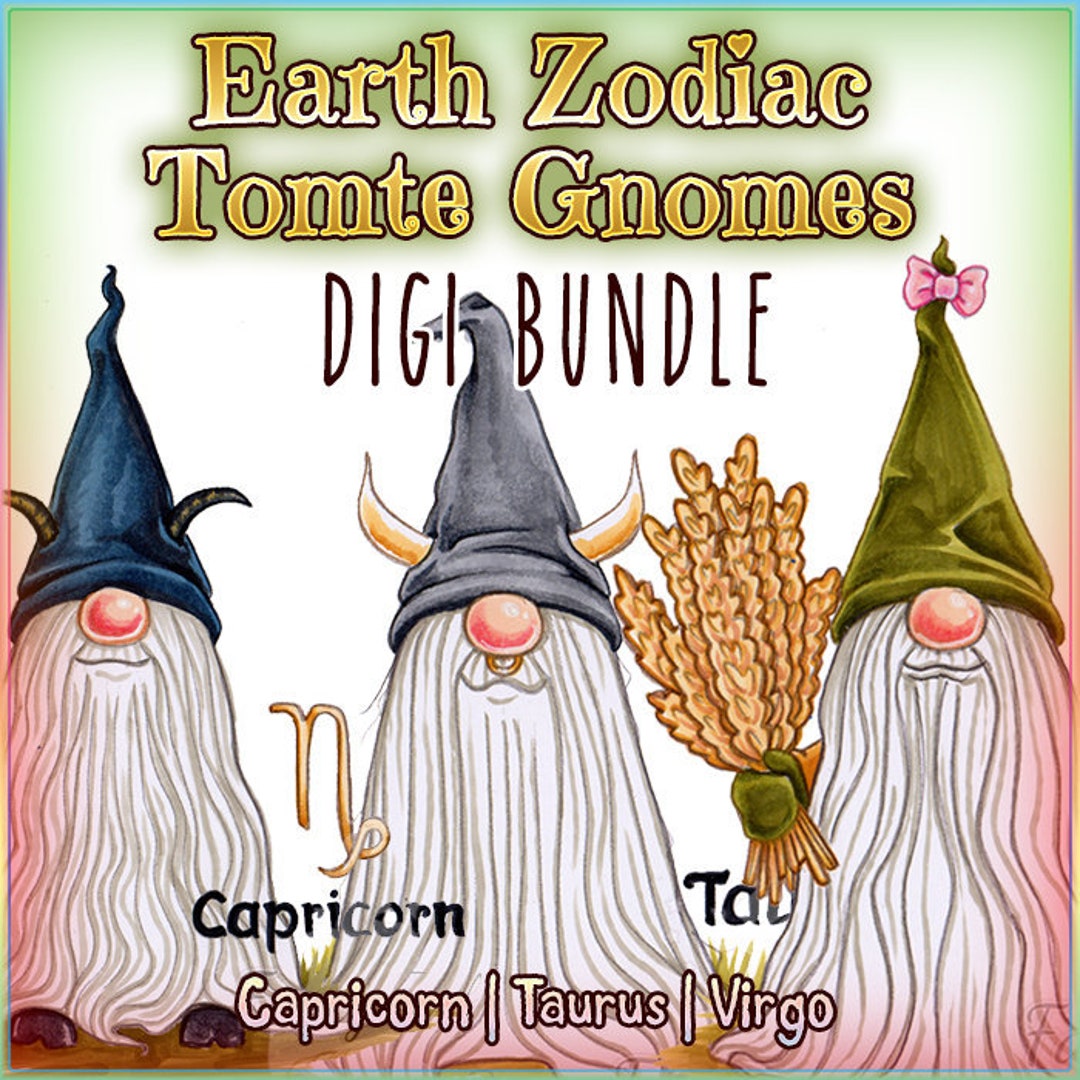 Earth Zodiac Tomte Nisse Gnome Digi Bundle UNCOLORED Digital Stamp ...