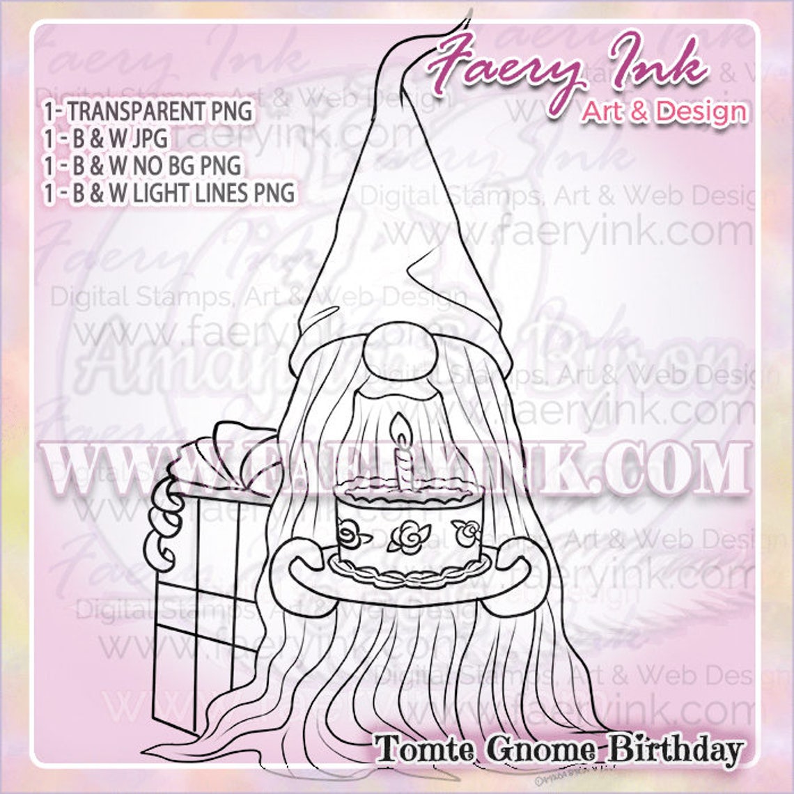 Sweet Birthday Tomte Gnome UNCOLORED Digital Stamp Coloring - Etsy