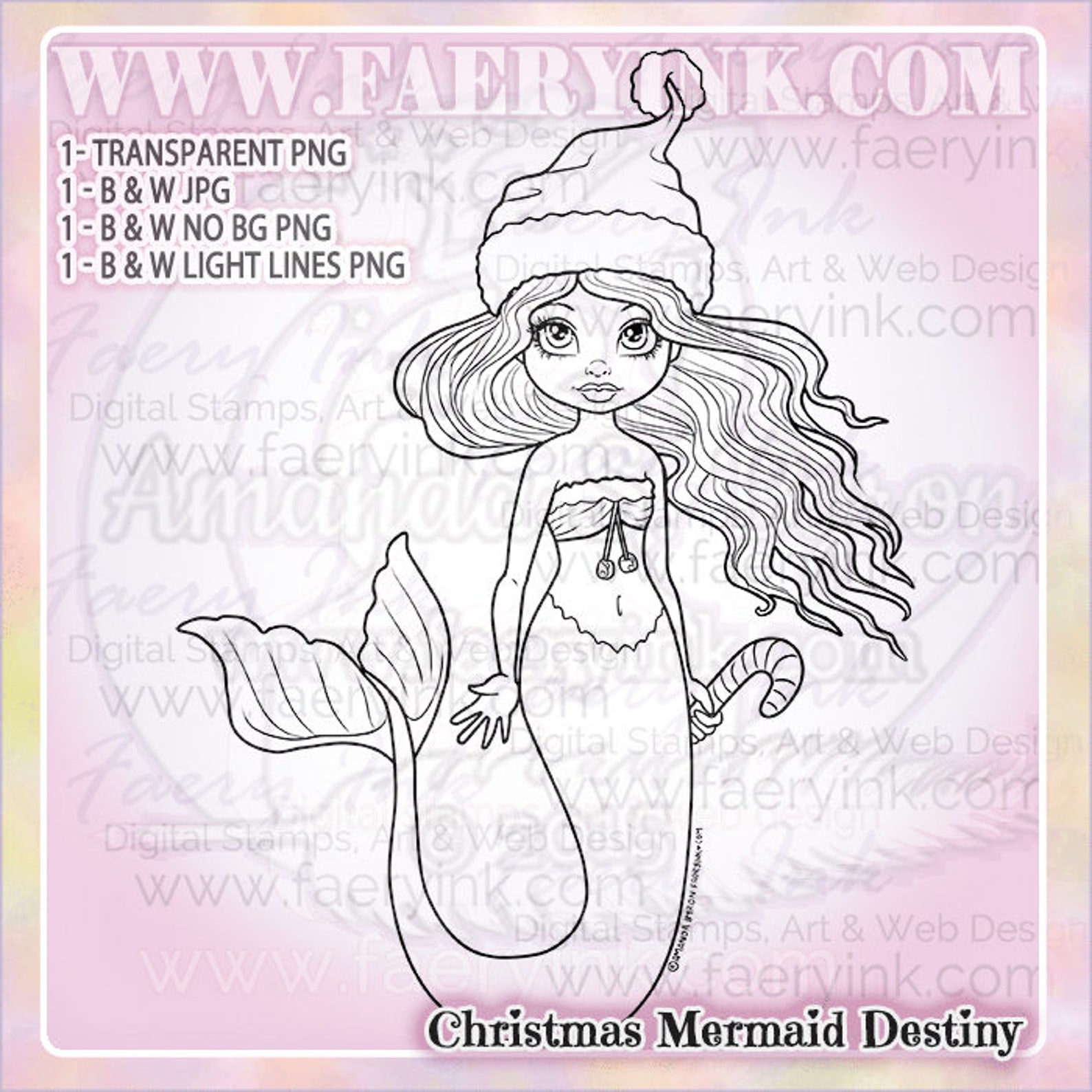 Christmas Under the Sea Mermaids Xmas 4 Digis BUNDLE UNCOLORED | Etsy