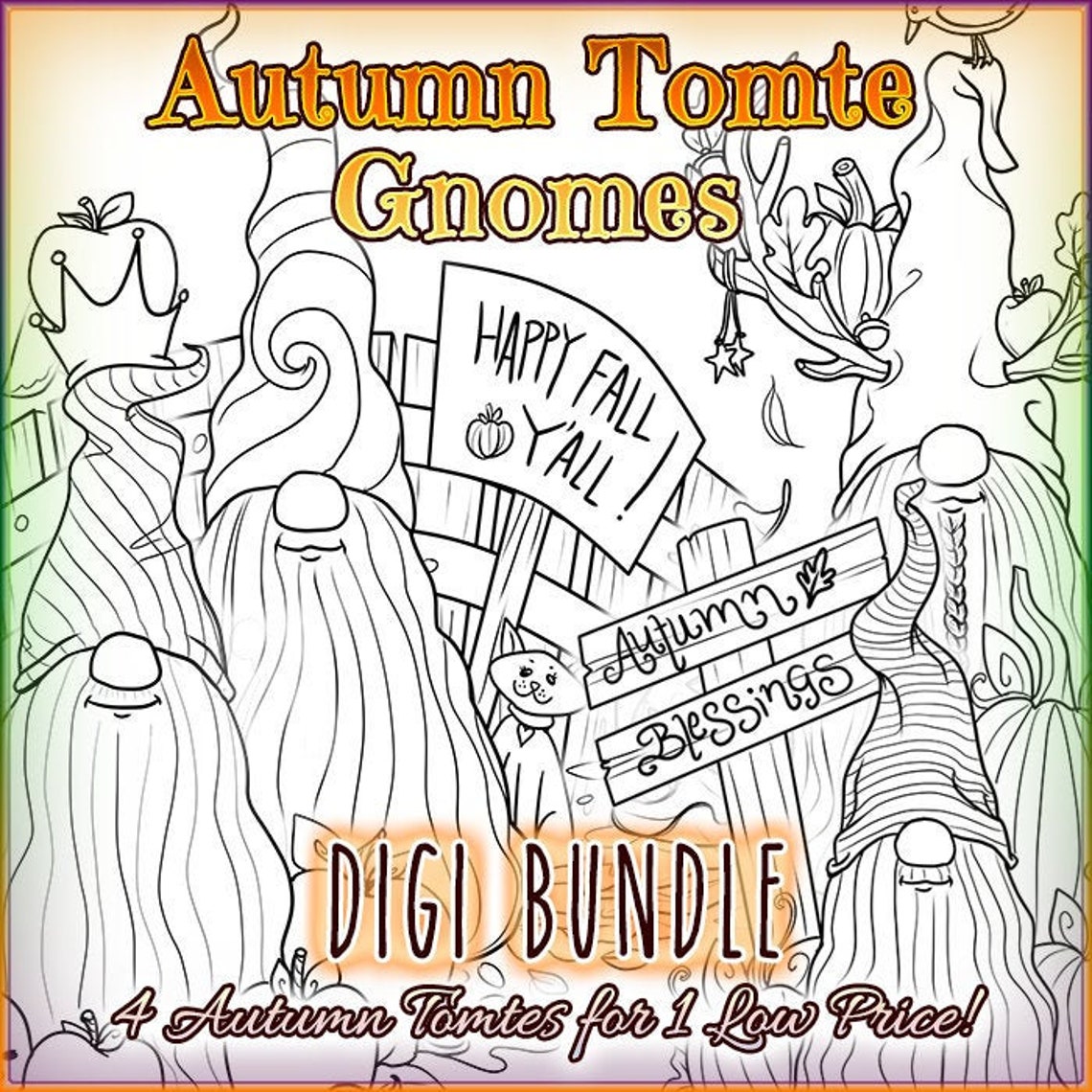 Autumn Tomte Gnomes 4 Digis BUNDLE UNCOLORED Digital Stamp - Etsy