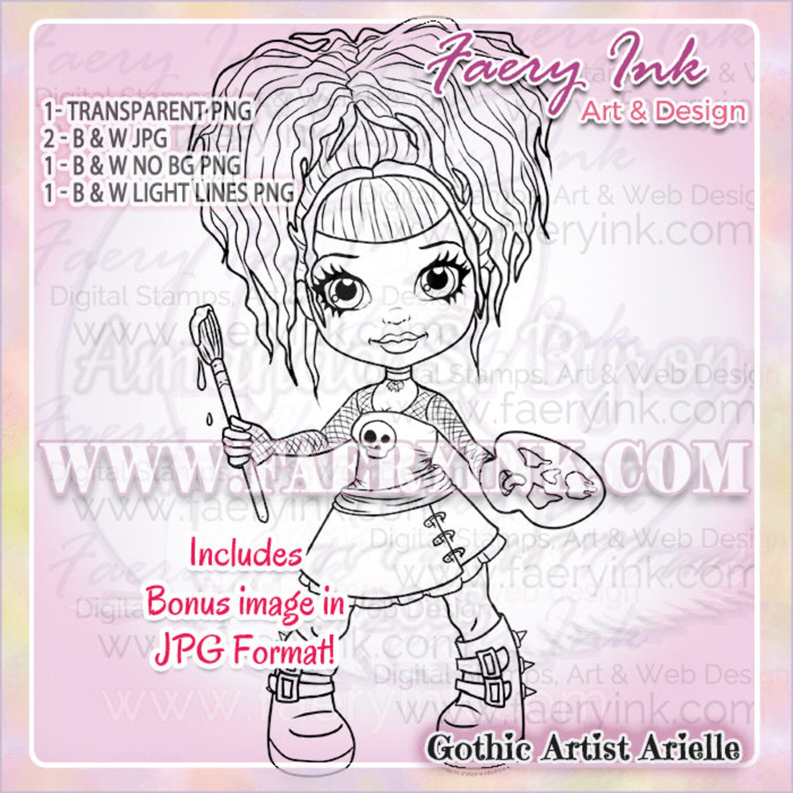 Goth Girl Gothic Artist UNCOLORED Digital Stamp Image Adult | Etsy