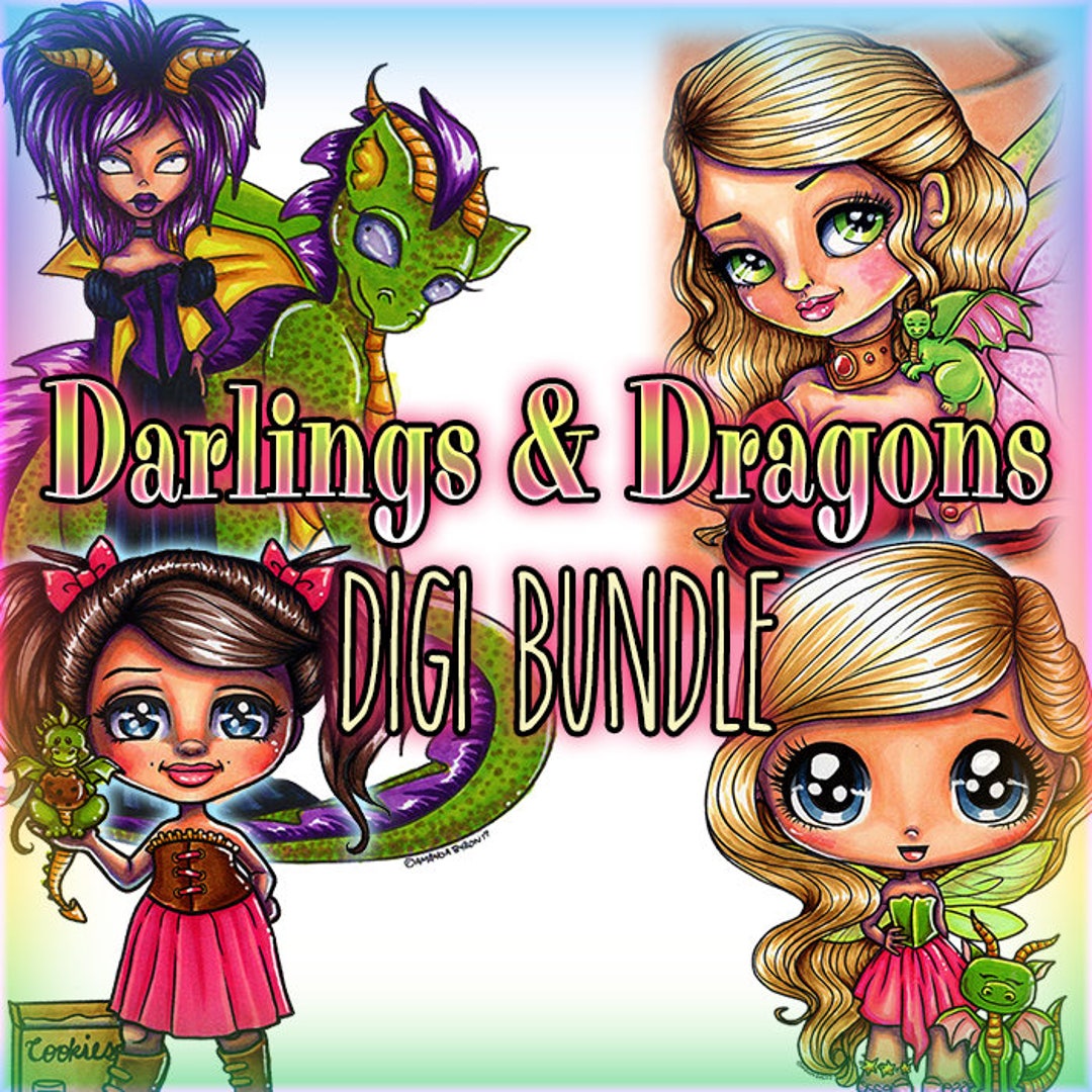 Darlings & Dragons Fae Chibis 4 Digis BUNDLE UNCOLORED Digital Stamp ...