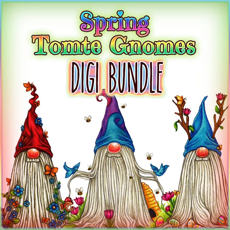 Spring Tomte Nisse Gnome Digi Bundle UNCOLORED Digital Stamp - Etsy
