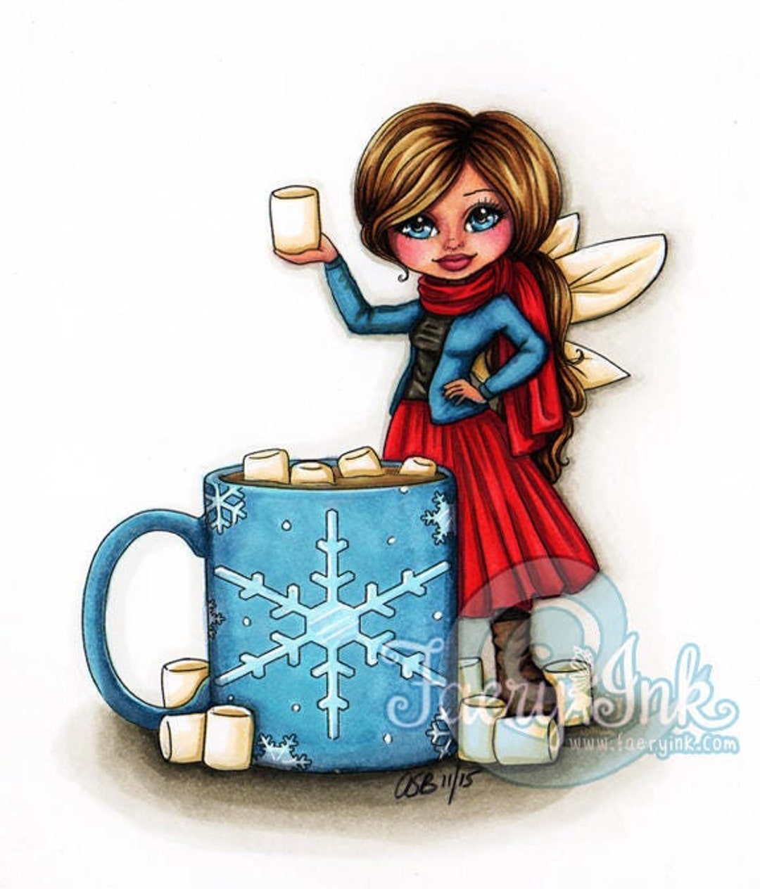 Hot Cocoa Marshmallow Fae Fairy Faery UNCOLORED Digital Stamp Image ...